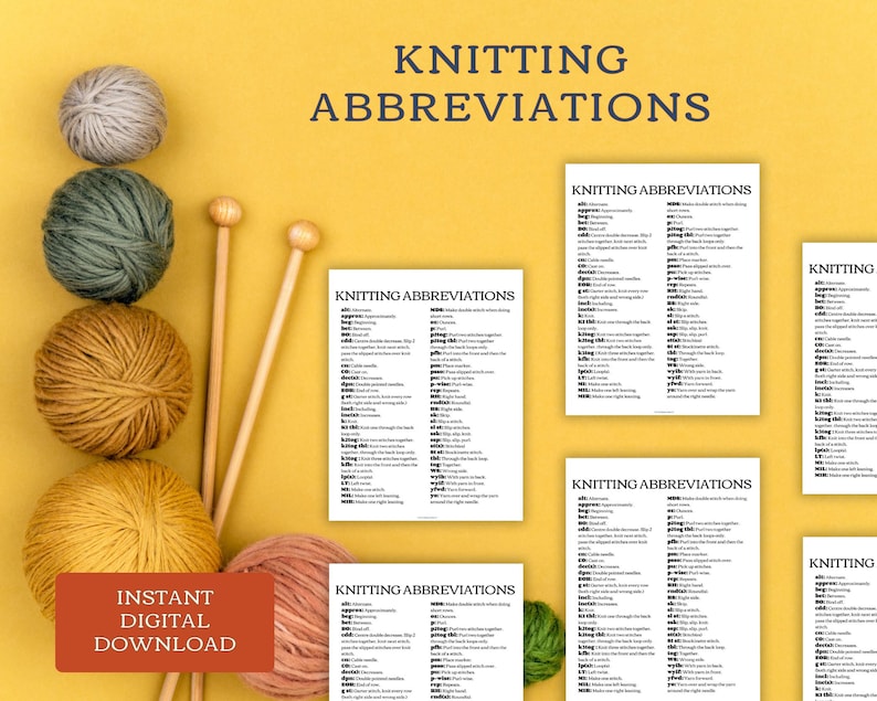 Knitting Abbreviations Cheat Sheet - Etsy