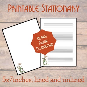 Digital Download Printable Stationary 5x7 Inches Letter Writing Paper ...