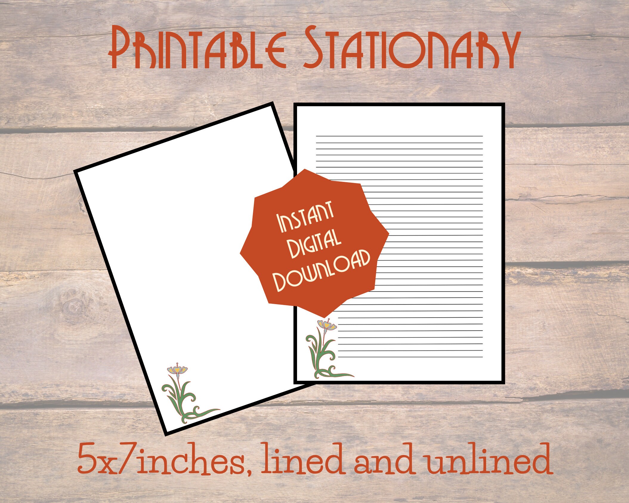 Digital Download Printable Stationary 5x7 Inches Letter Writing Paper ...