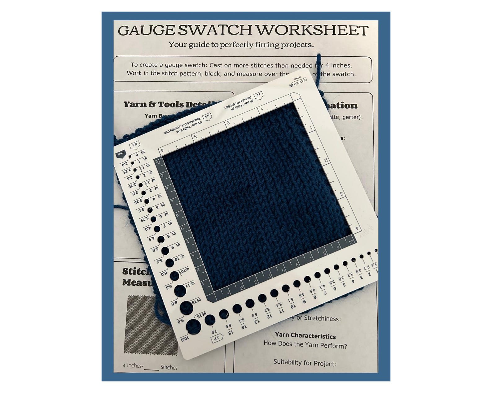 Knitting Gauge Swatch Worksheet Printable - Etsy