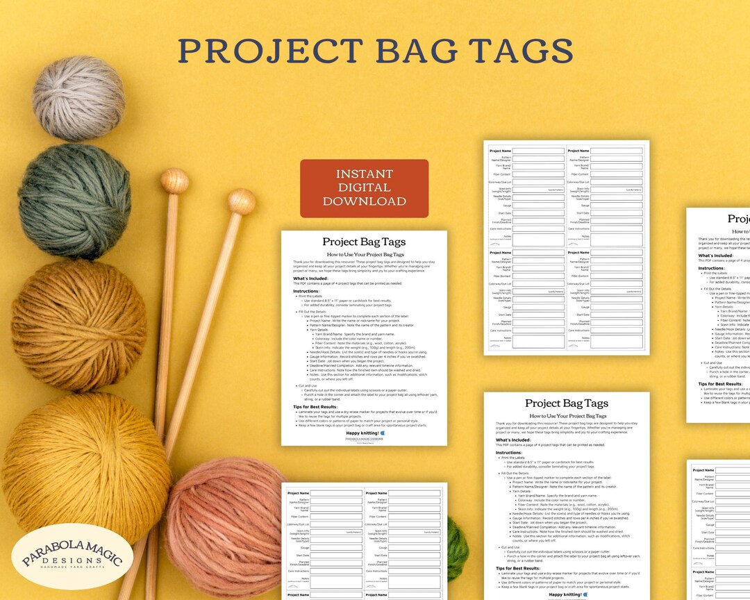 Project Bag Tags – Printable PDF for Knitters and Crocheters - Etsy