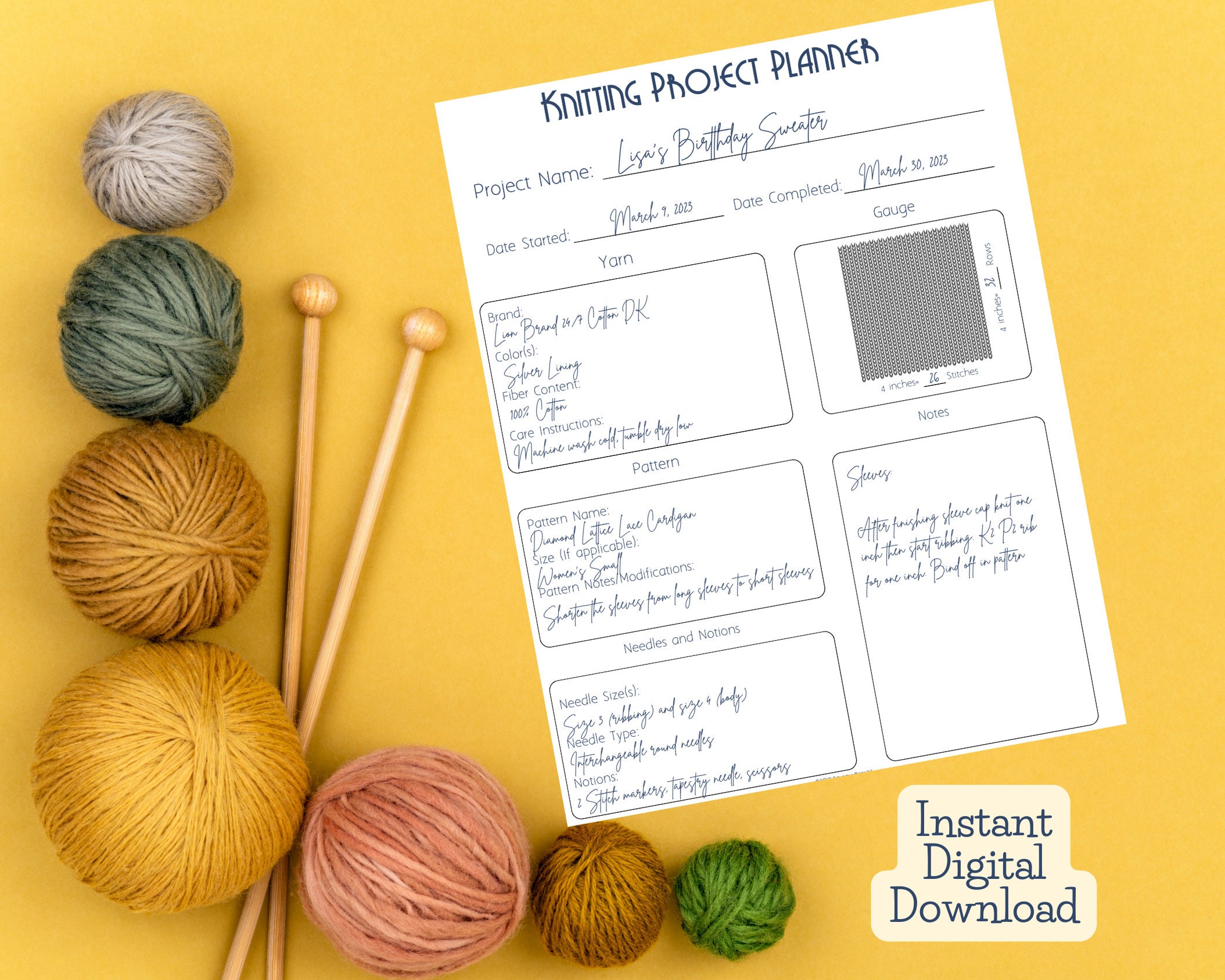 The Knitting Project Planner | Digital Download | A5 Size - Etsy