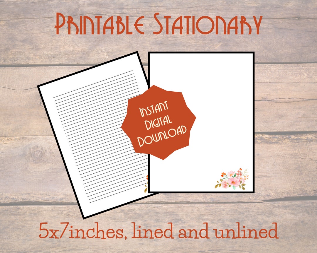 Digital Download Printable Stationary 5x7 Inches Letter Writing Paper ...