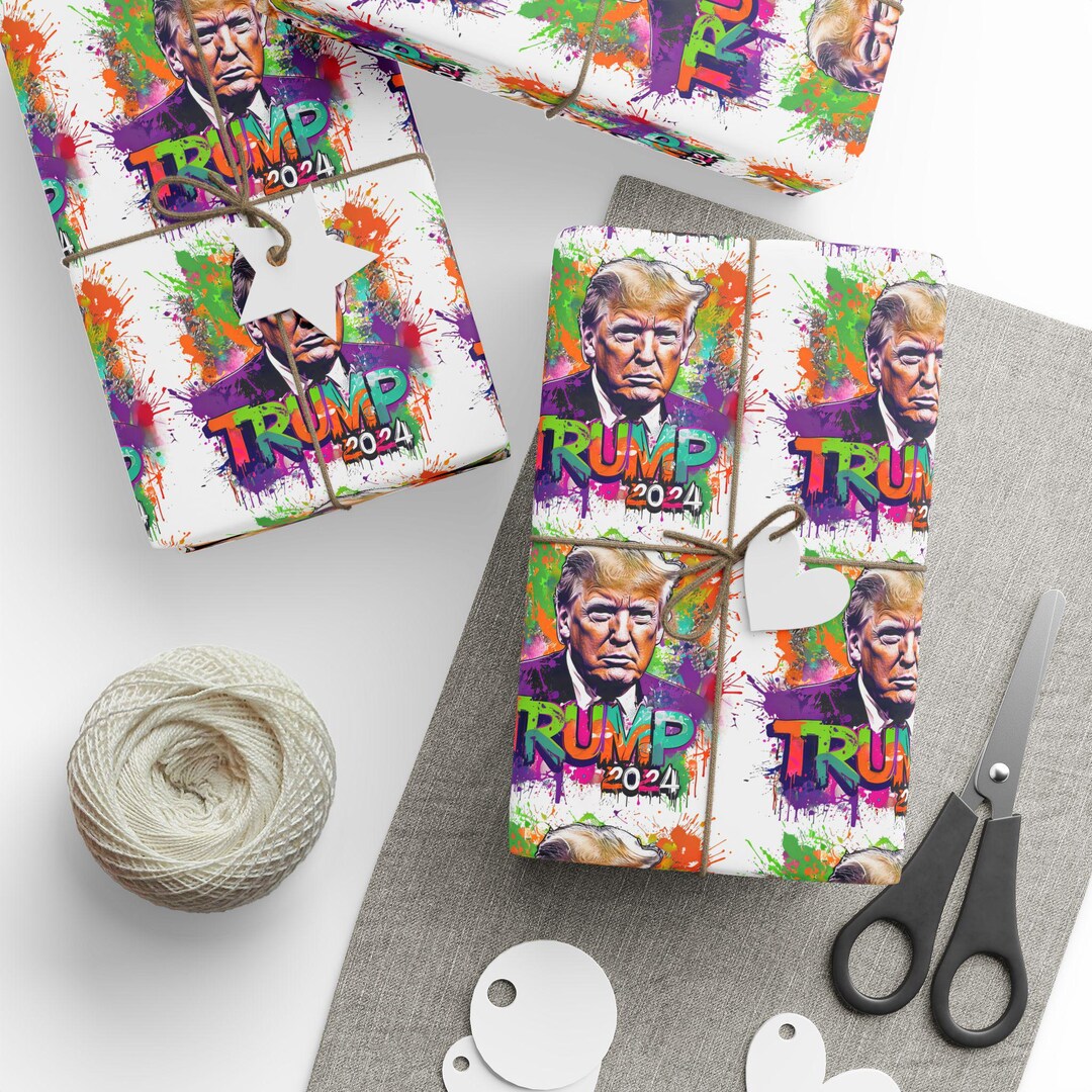 Christmas Trump 2024 Tie-dye Splash Wrapping Paper, Holiday Gift Wrap ...