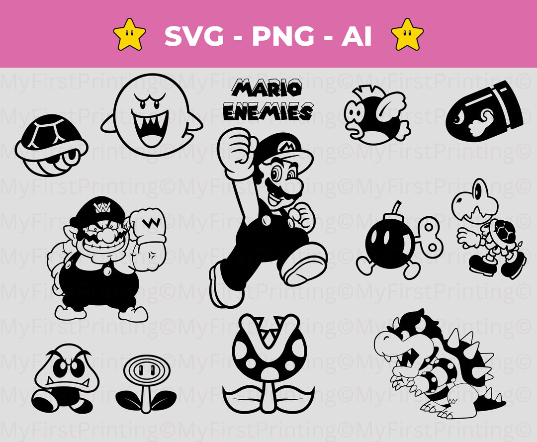 Super Mario's Most Iconic Enemies SVG Bundle Wario Svg - Etsy Hong Kong