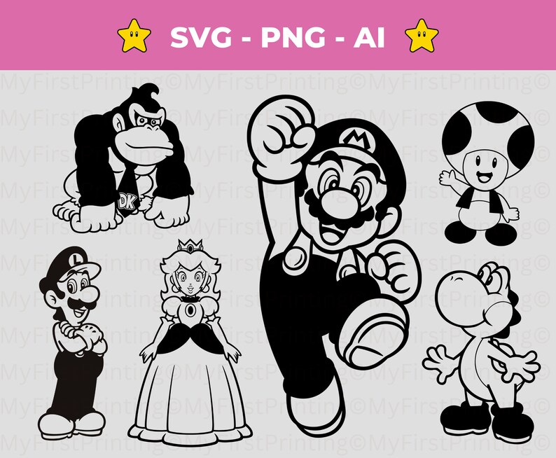 Mario Luigi Princess Peach & Friends SVG Bundle Yoshi - Etsy