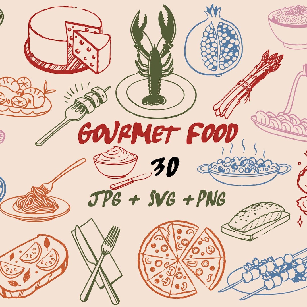 Hand-drawn Gourmet Food SVG: Seafood & Culinary Art (digital Download ...