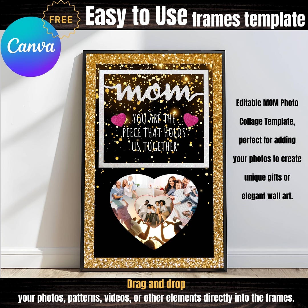 Mom Photo Collage Canva Frame Template ,personalized Heart and Mom ...