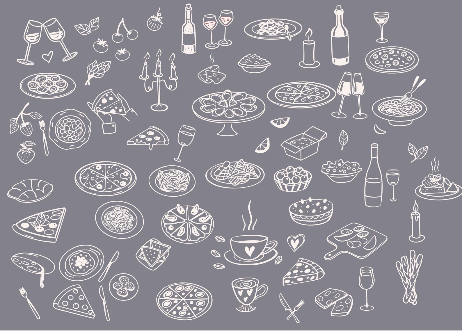 Italian Food Doodle Icons, Spaghetti Ravioli Lasagna Graphics ...