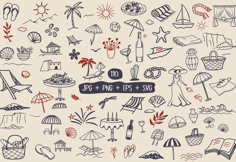 Beach Vacation SVG PNG, Summer Vibes Clipart , Hand Drawn Tropical ...