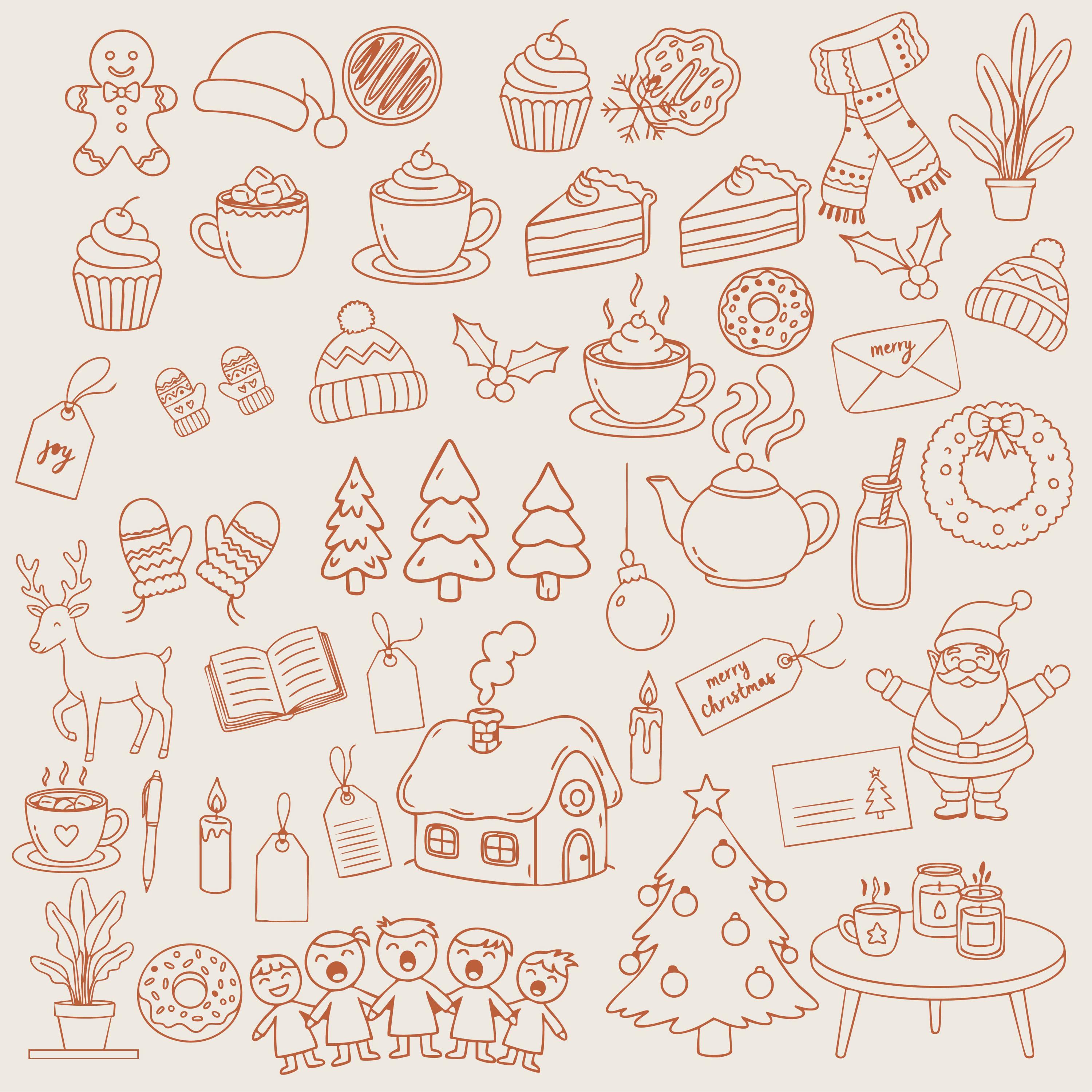 Hand Drawn Christmas Clipart Bundle, Winter Holiday Illustrations (svg ...