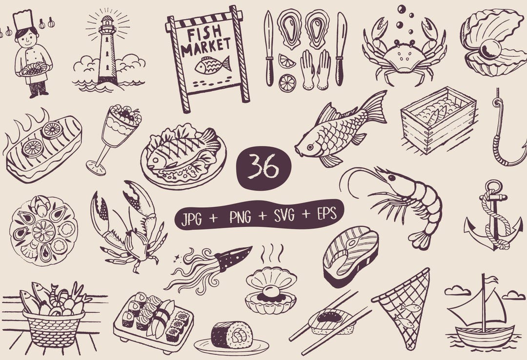 Fine Dining SVG, Hand Drawn Seafood , Culinary Art, Restaurant Menu ...