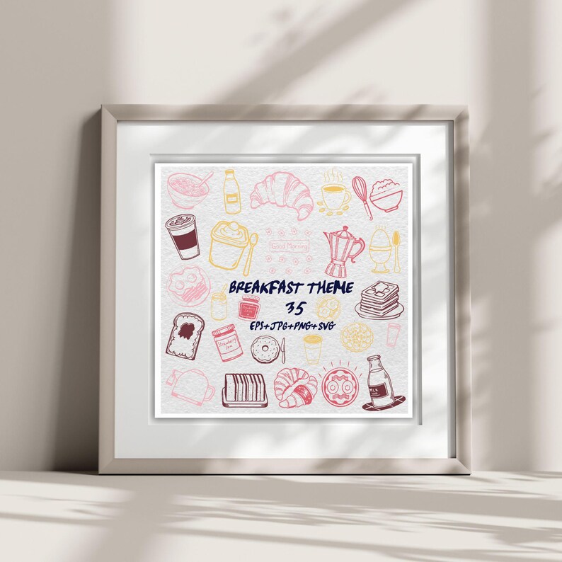 Hand Drawn Minimalist Breakfast Icons, Breakfast Line Art Clipart ...