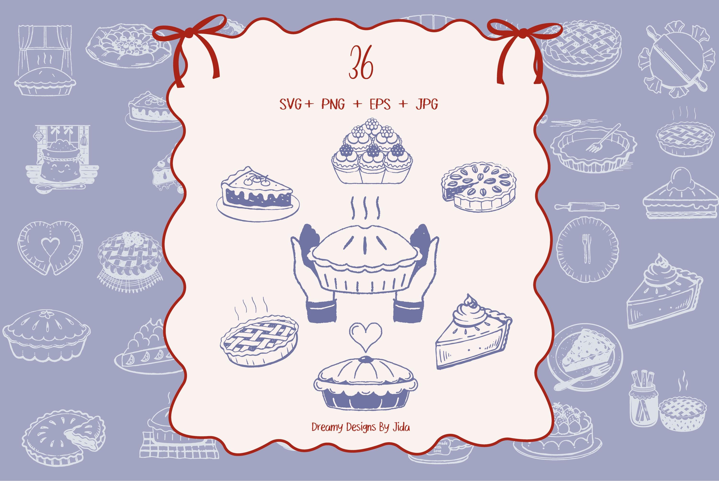 Hand Drawn Pie SVG, Vintage Bakery Graphics, Apple Pie, Cherry Pie ...