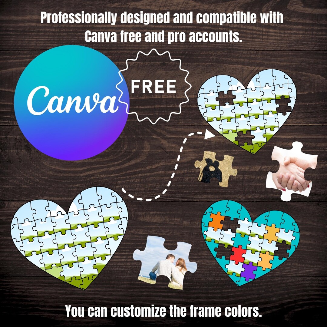Puzzle Design on CANVA Frame , Valentine Canva Frames Template , Heart ...