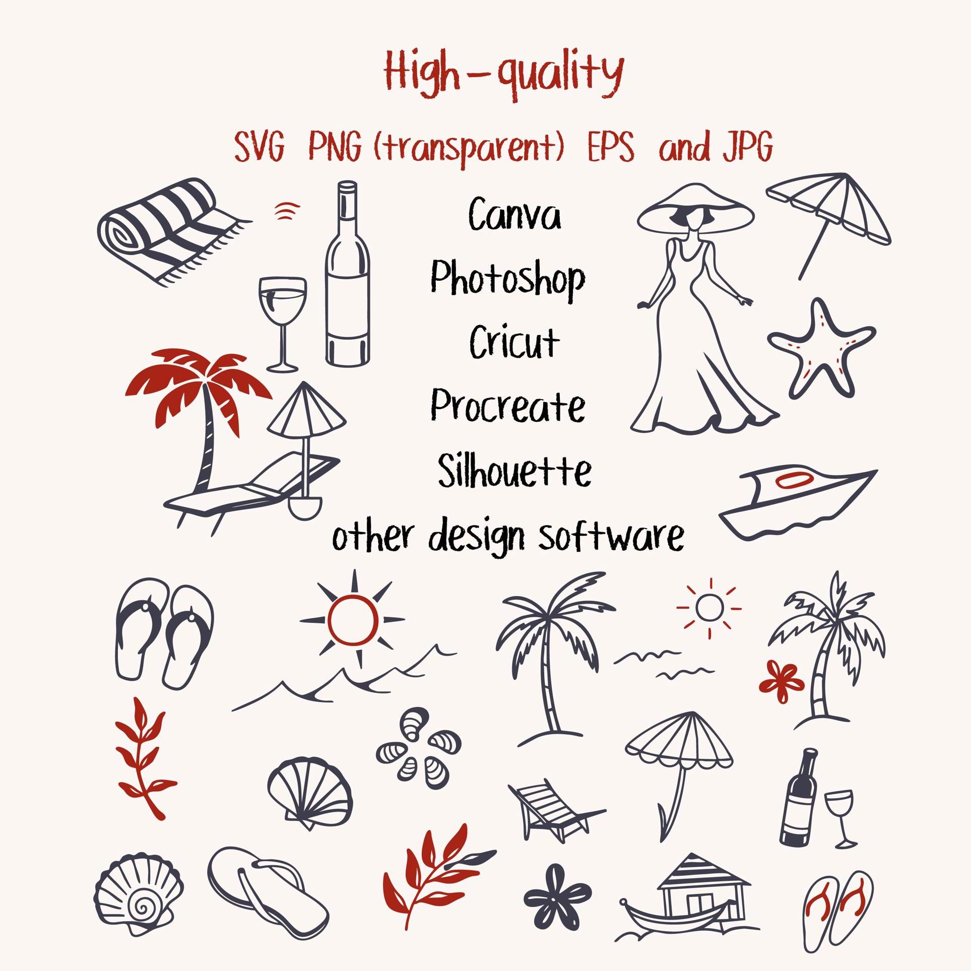Beach Vacation SVG PNG, Summer Vibes Clipart , Hand Drawn Tropical ...