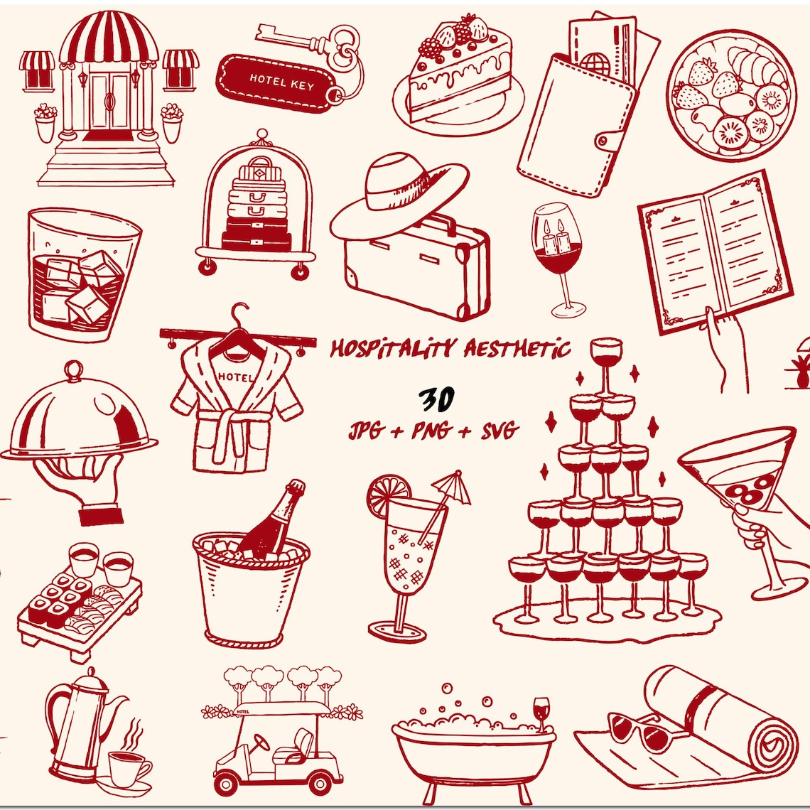 Luxury Hospitality Clipart , Hotel Aesthetic Line Art, Resort Travel ...