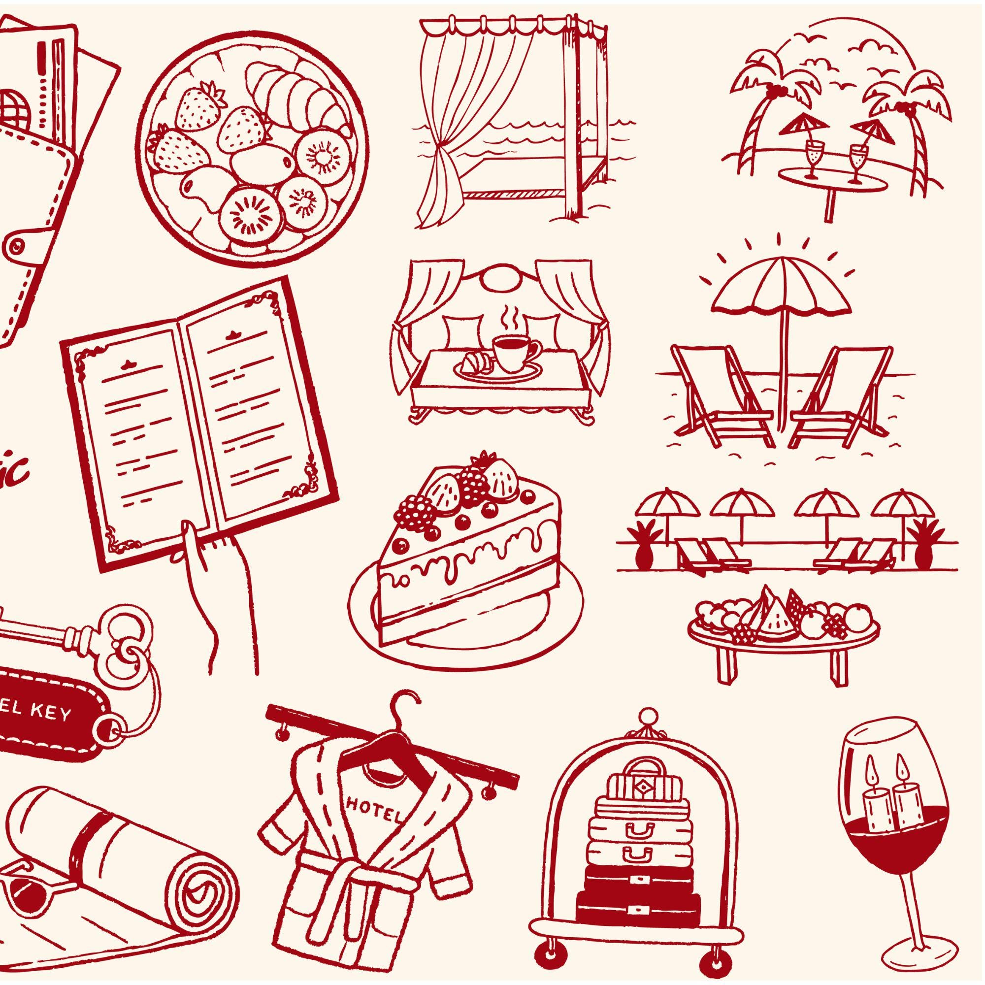 Hotel Line Art Clipart: Luxury Hospitality Travel Icons (SVG, PNG, JPG ...