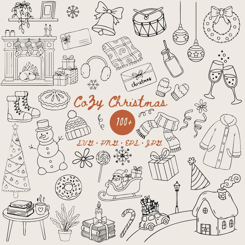 Hand Drawn Christmas Clipart Bundle, Winter Holiday Illustrations (svg ...