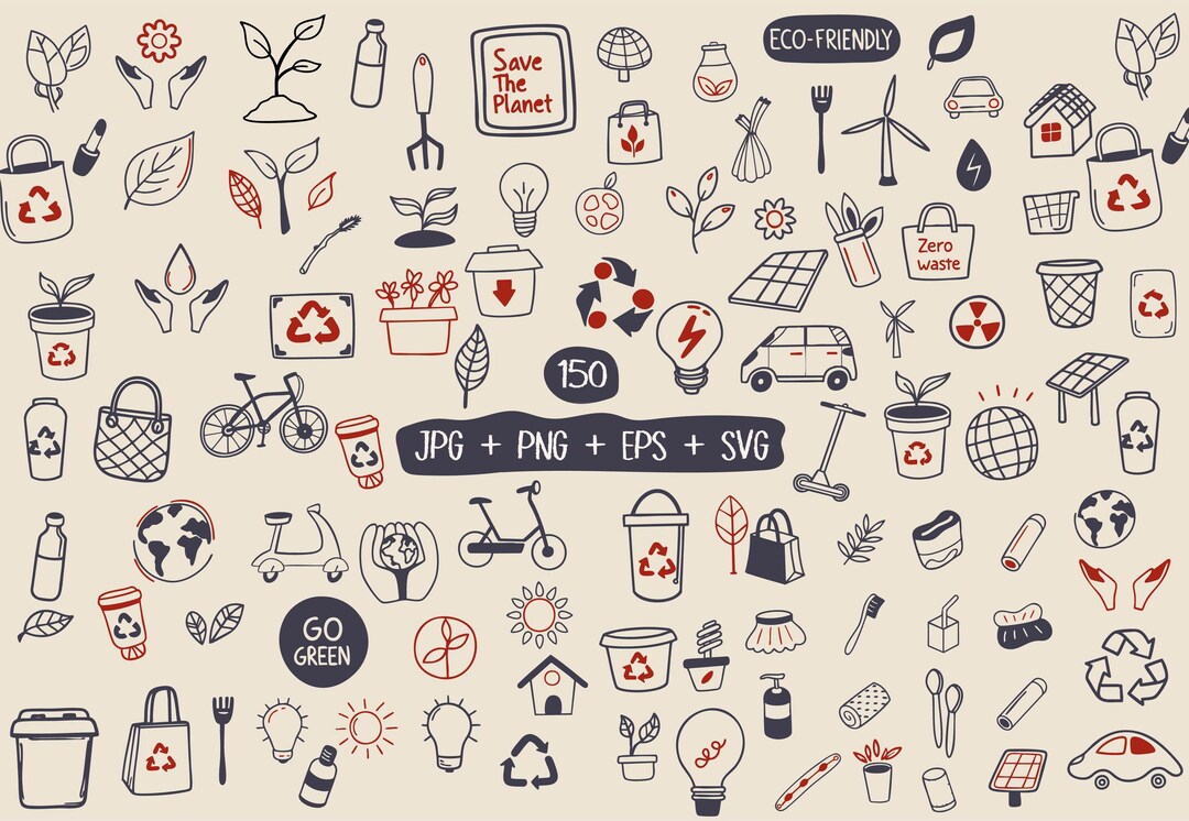 Hand Drawn Doodles Love Earth SVG, Eco Friendly Icons , Earth Day ...