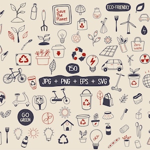 Hand Drawn Doodles Love Earth SVG, Eco Friendly Icons , Earth Day ...