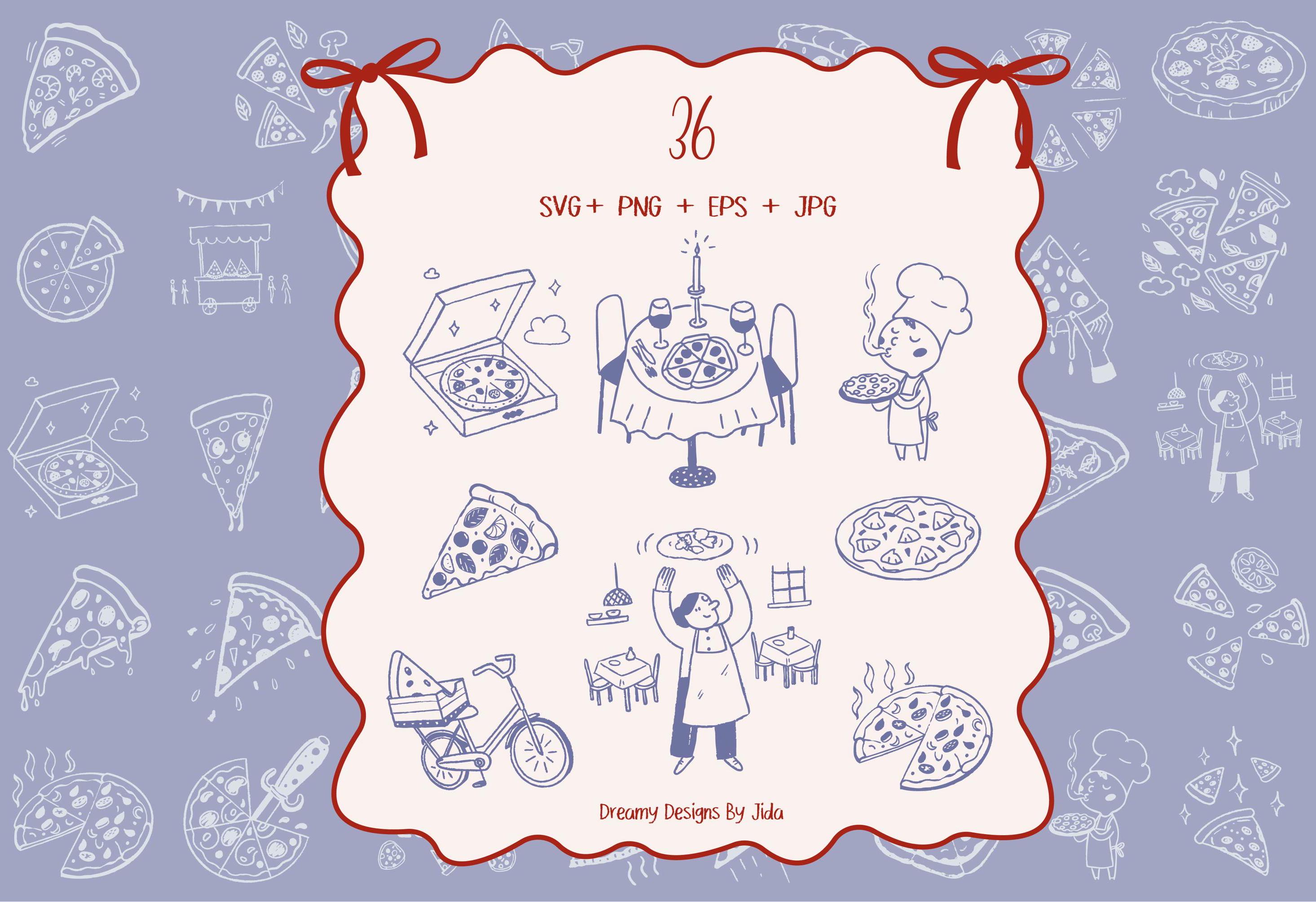 Pizza Doodle Clipart: Italian Food SVG PNG, Chef Graphics (digital Art ...