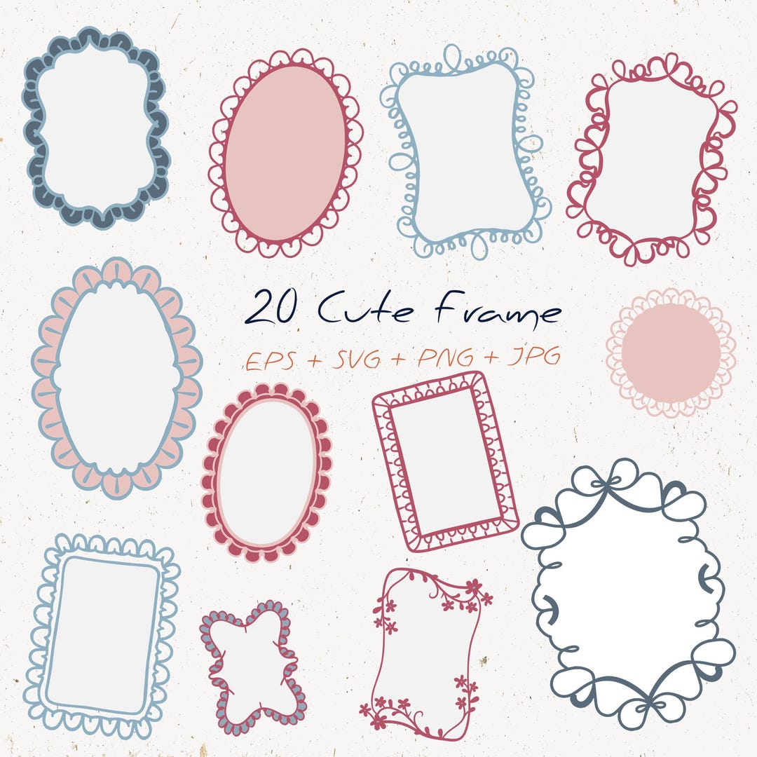 Cute Frame SVG, Decorative Border Clipart, Kawaii Hand Drawn Frame PNG ...