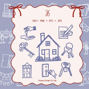 Housewarming Clipart Bundle SVG , New Home Doodle Icons PNG, Moving Day ...
