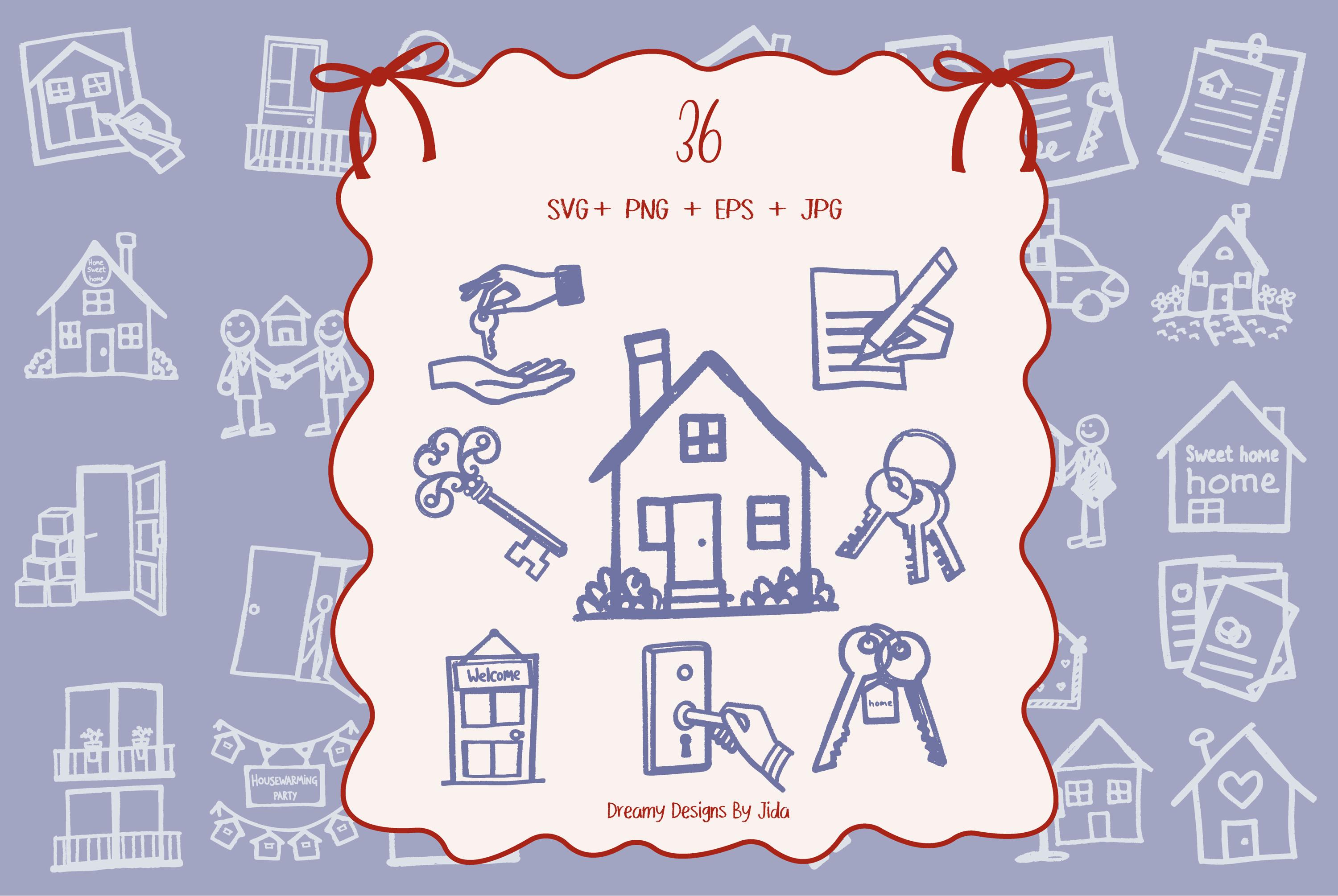 Housewarming Clipart Bundle SVG , New Home Doodle Icons PNG, Moving Day ...