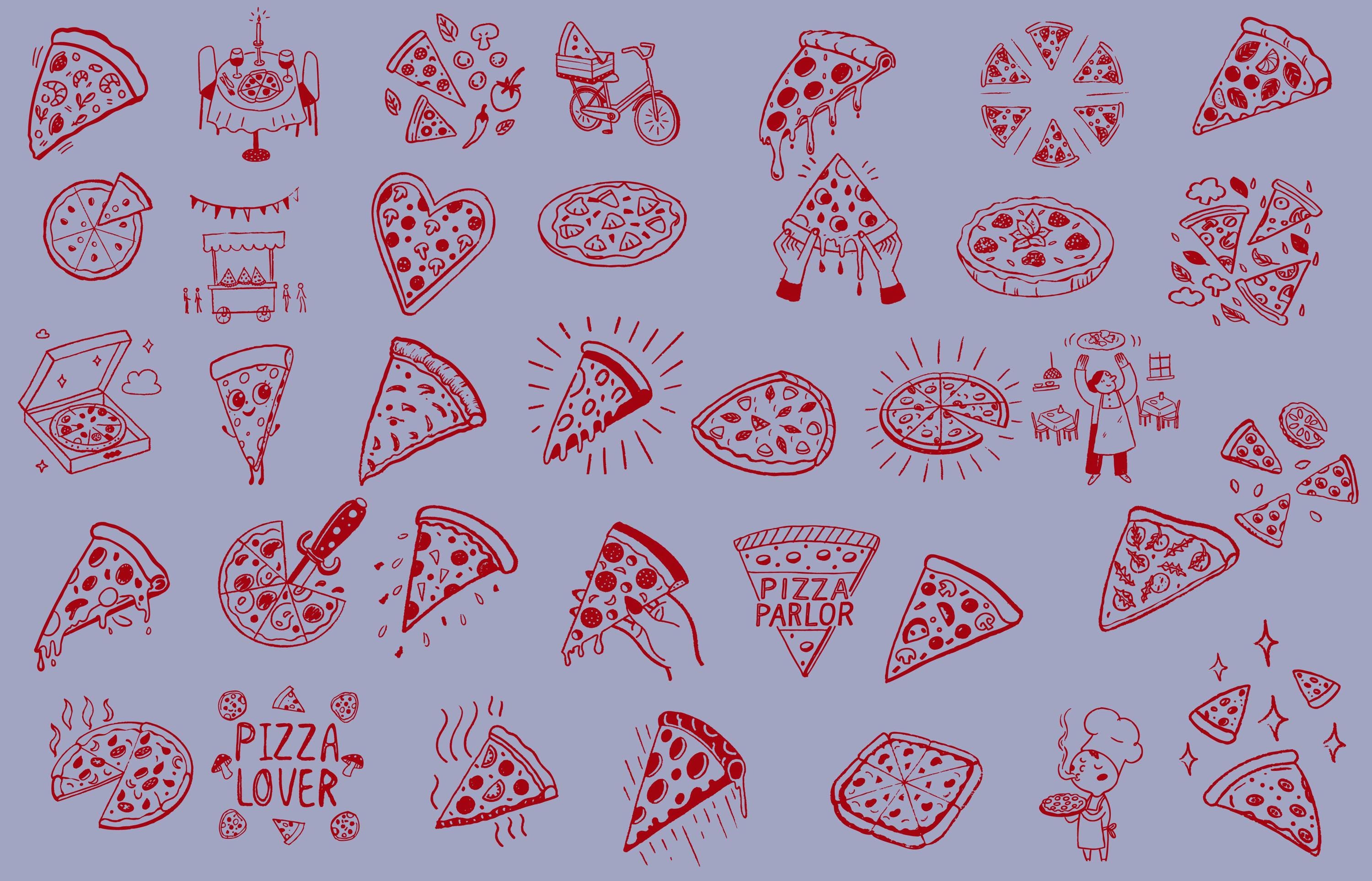 Pizza Doodle Clipart: Italian Food SVG PNG, Chef Graphics (digital Art ...