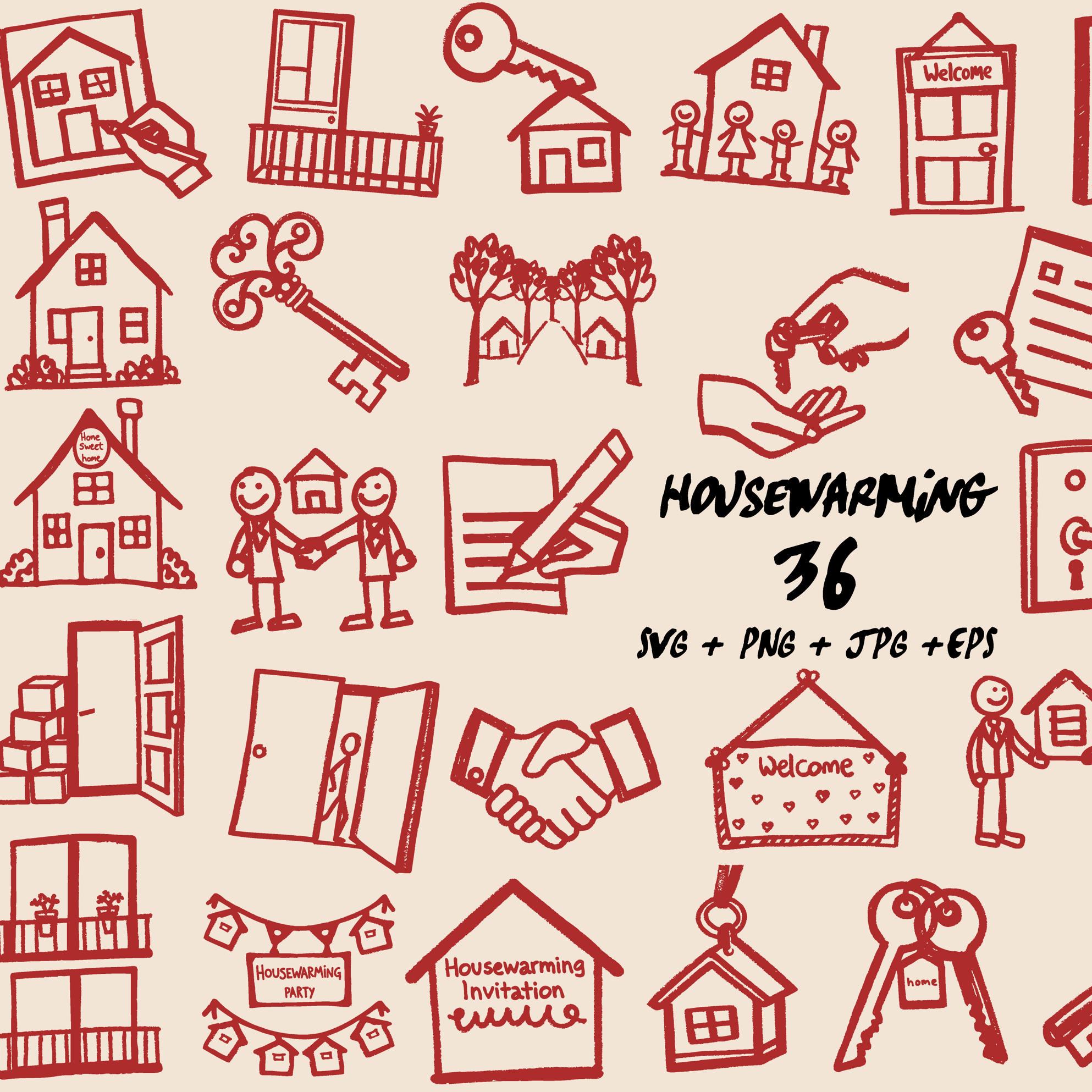 Housewarming Clipart Bundle SVG , New Home Doodle Icons PNG, Moving Day ...