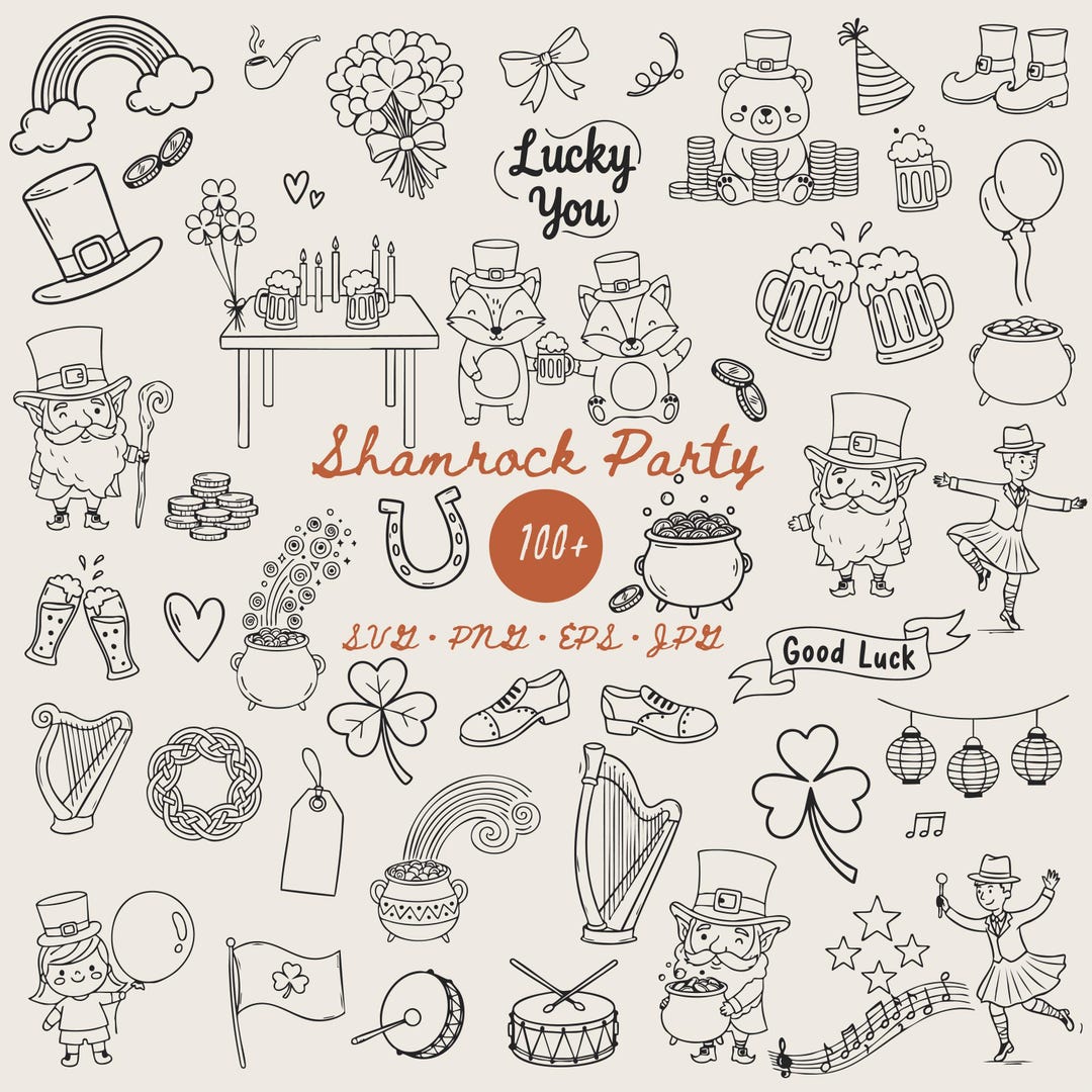 St. Patrick's Day Clipart Bundle, Hand Drawn, PNG SVG EPS - Etsy