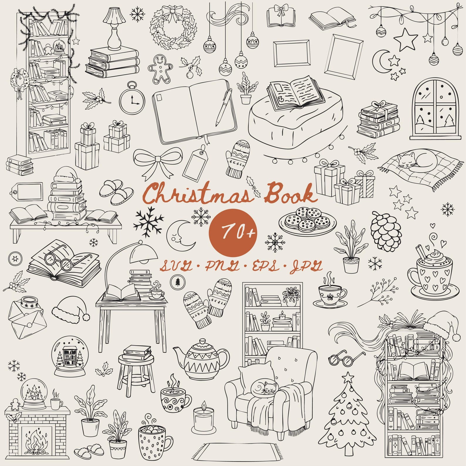 Whimsical Christmas Book Clipart Bundle (svg, Png, Jpg, Eps) (digital ...
