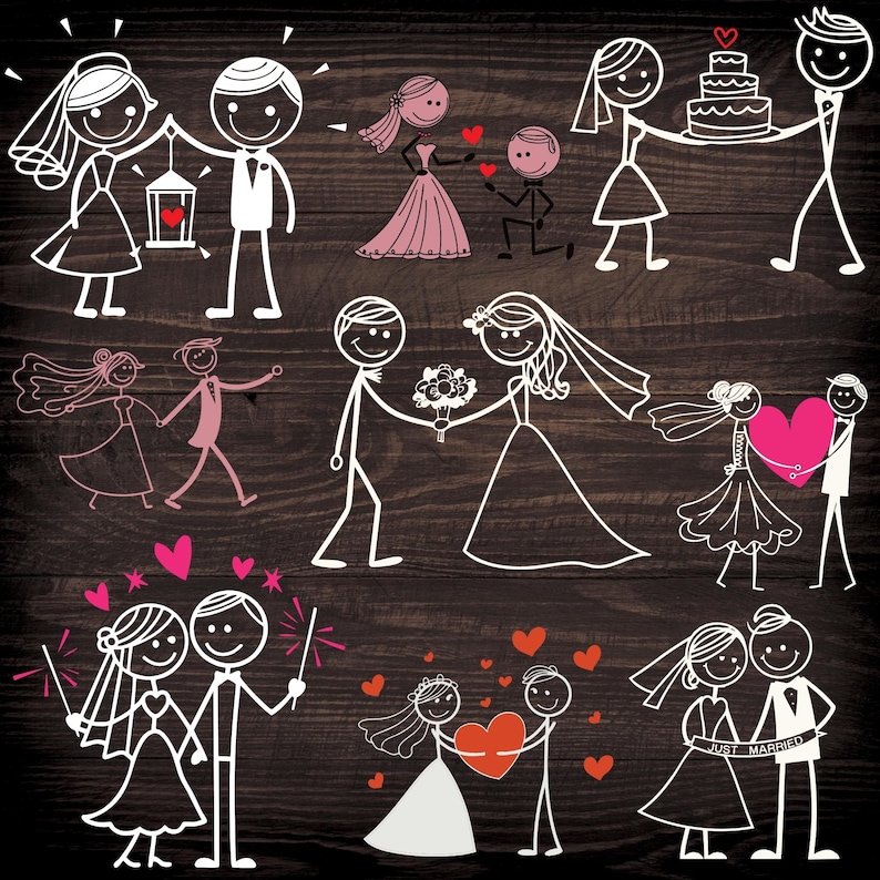 Stick Figure Wedding SVG Bundle, Doodles, Invitations (digital Download ...