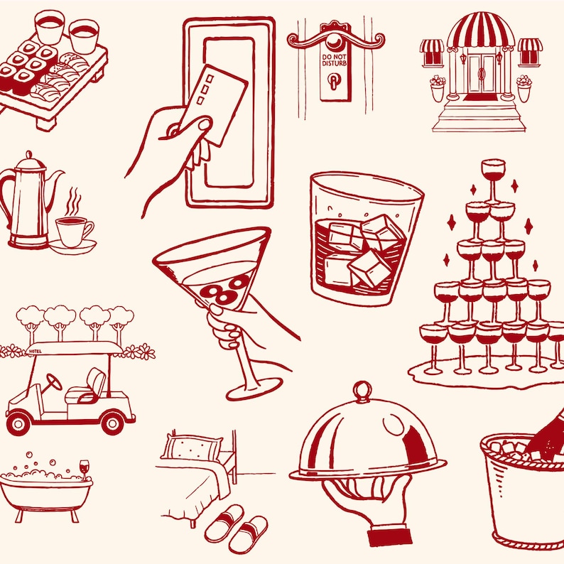 Luxury Hospitality Clipart , Hotel Aesthetic Line Art, Resort Travel ...