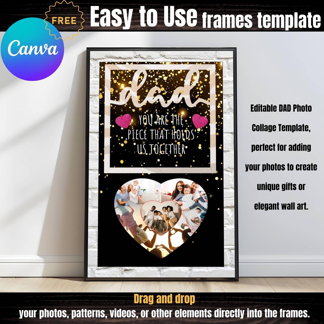 Dad Photo Collage Canva Frame Template ,personalized Heart and Daddy ...