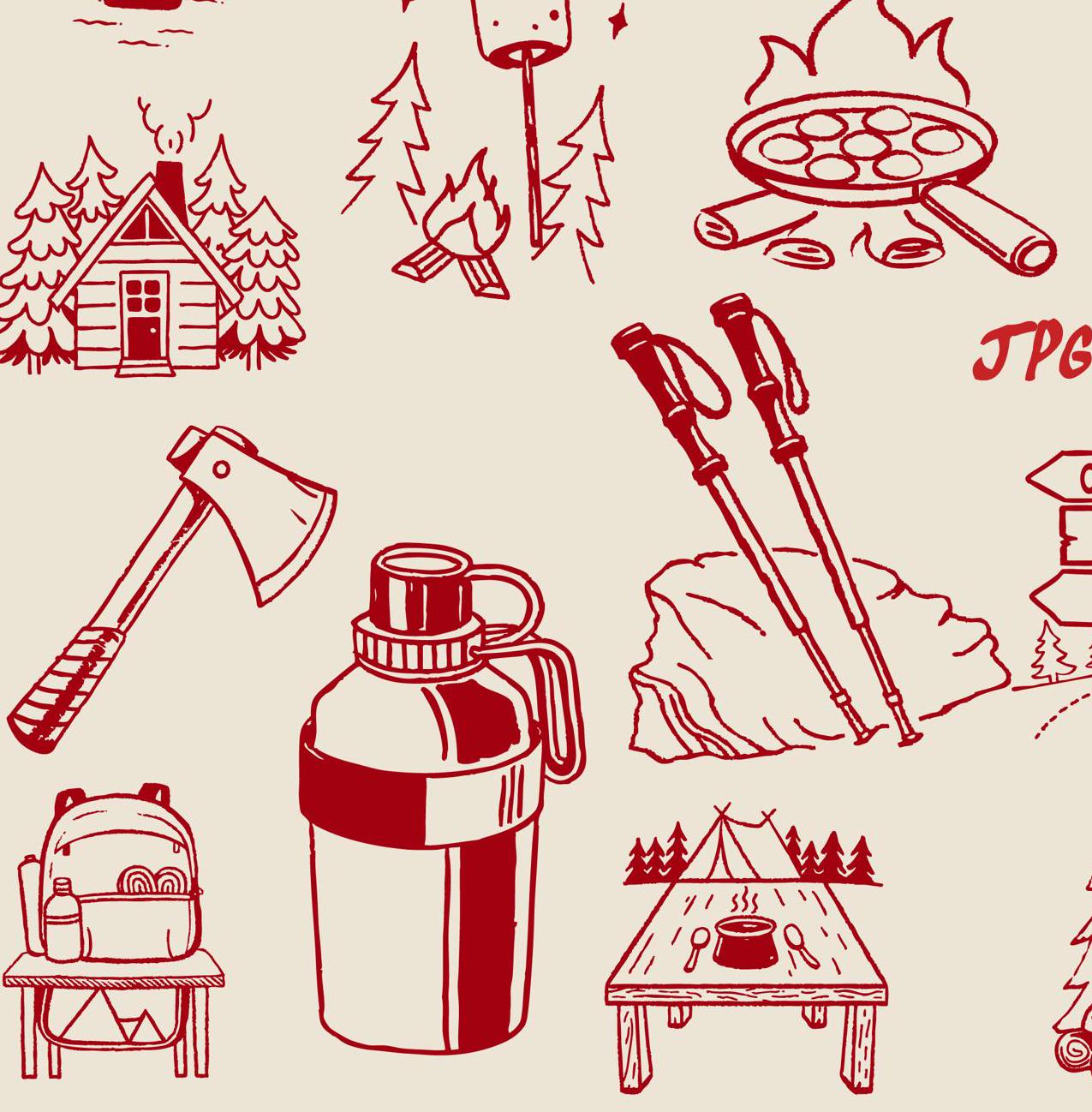Camping SVG Clipart , Outdoor Adventure Line Art, Hiking Illustrations ...