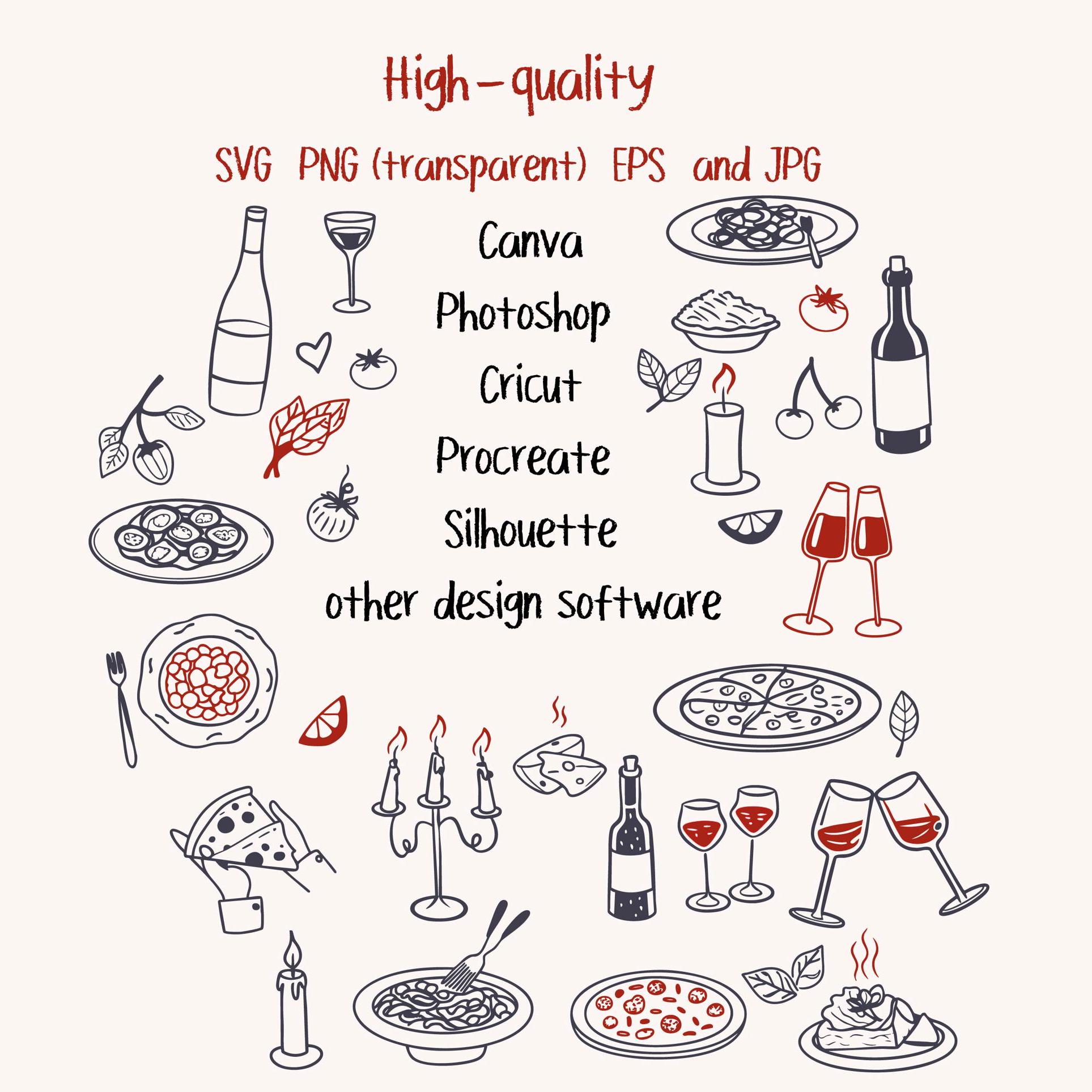 Italian Food Doodle Icons, Spaghetti Ravioli Lasagna Graphics ...