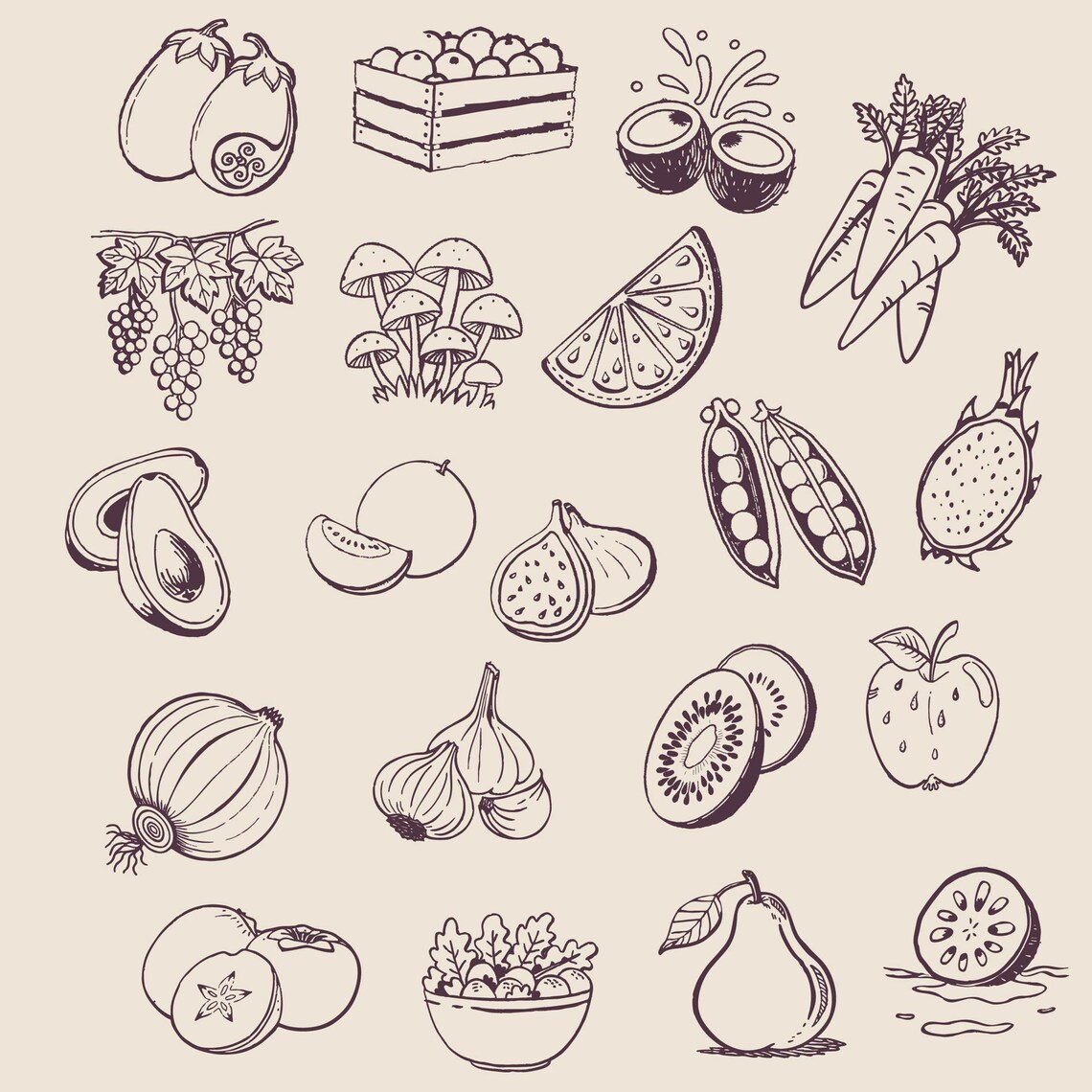 Fruits and Vegetables Clipart , Organic Food SVG , Farm Fresh Produce ...