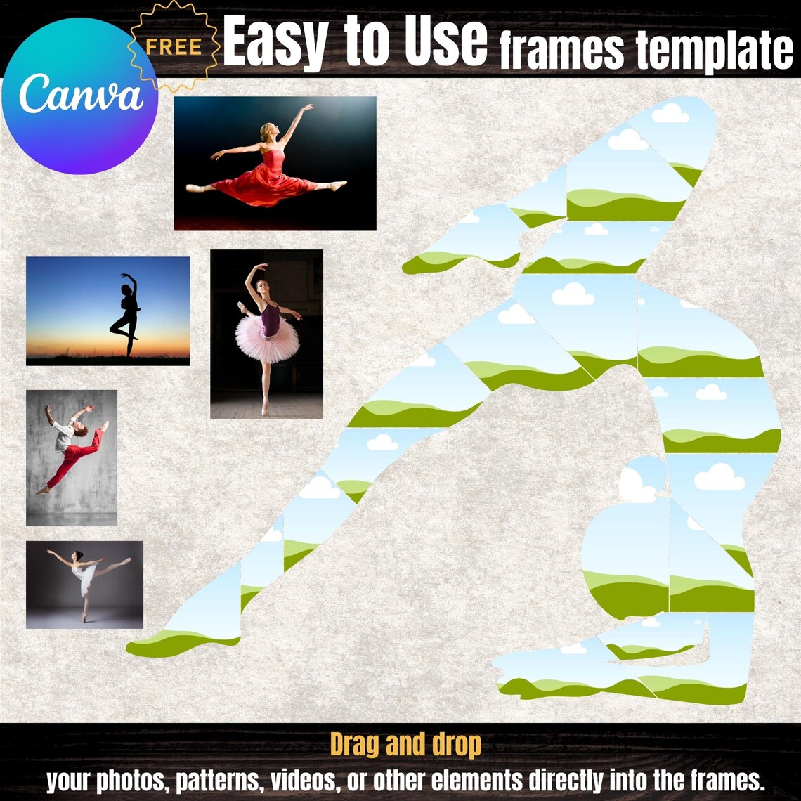 Editable Dance Silhouette Photo Collage Frame Template Canva Frame for ...