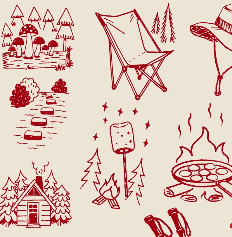 Camping SVG Clipart , Outdoor Adventure Line Art, Hiking Illustrations ...