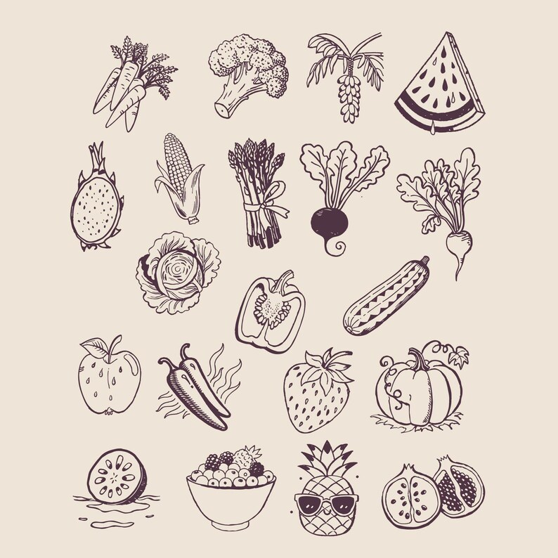 Fruits and Vegetables Clipart , Organic Food SVG , Farm Fresh Produce ...