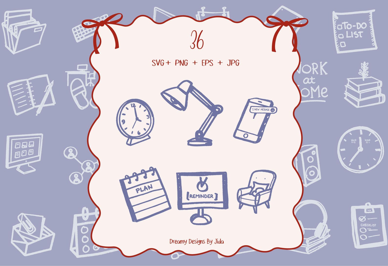 Remote Office Doodle Icons, Home Workspace Digital Planner Stickers ...