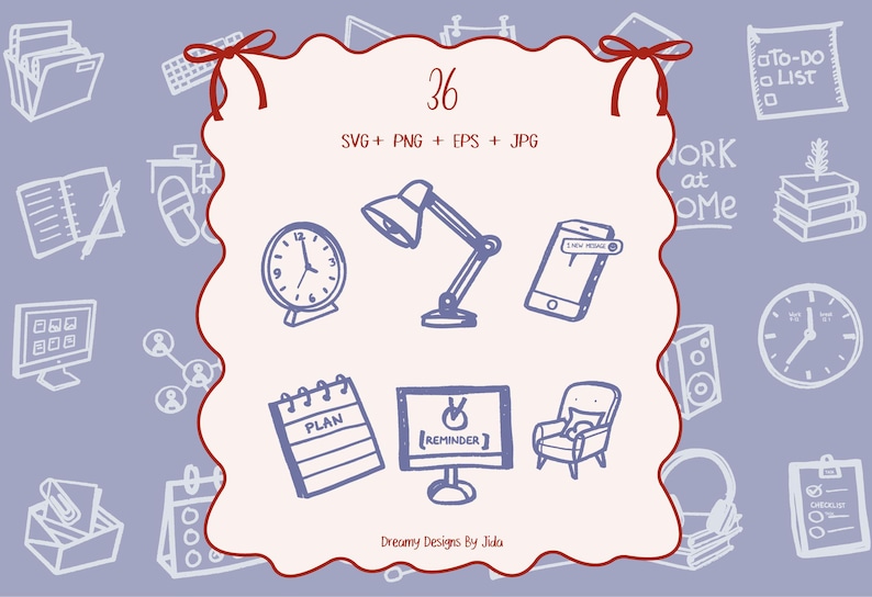 Remote Office Doodle Icons, Home Workspace Digital Planner Stickers ...