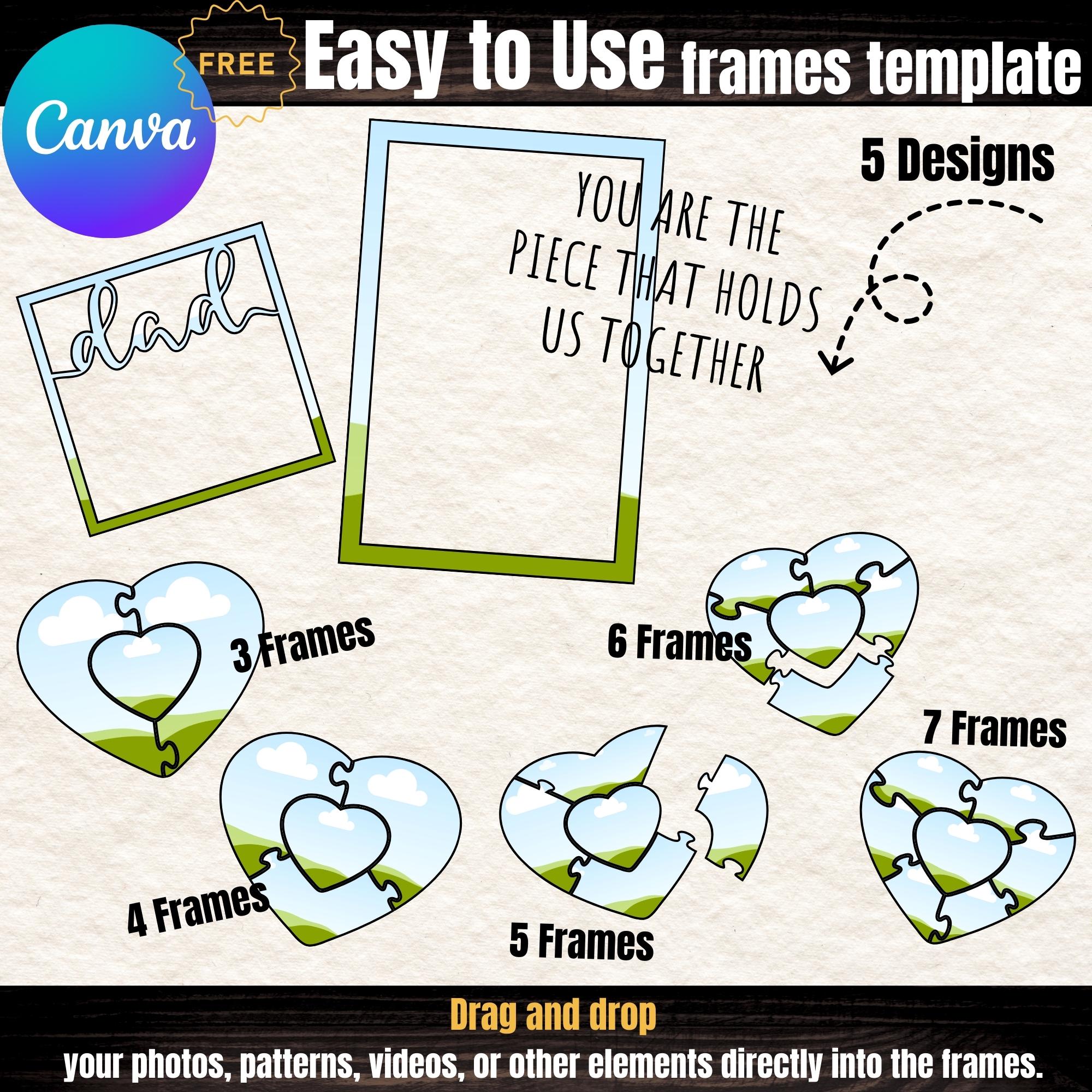 Dad Photo Collage Canva Frame Template ,personalized Heart and Daddy ...