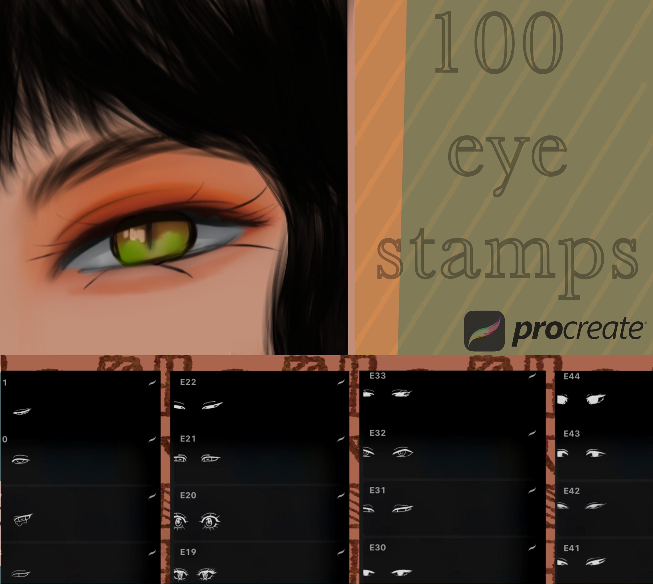 100 Eye Stamps for Procreate Procreate Anime Eye Stamps Semi - Etsy
