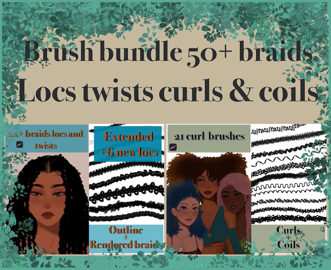 Hair Bundle: 50+ Locs, Braids, Coils and Curls Brushes, Procreate ...