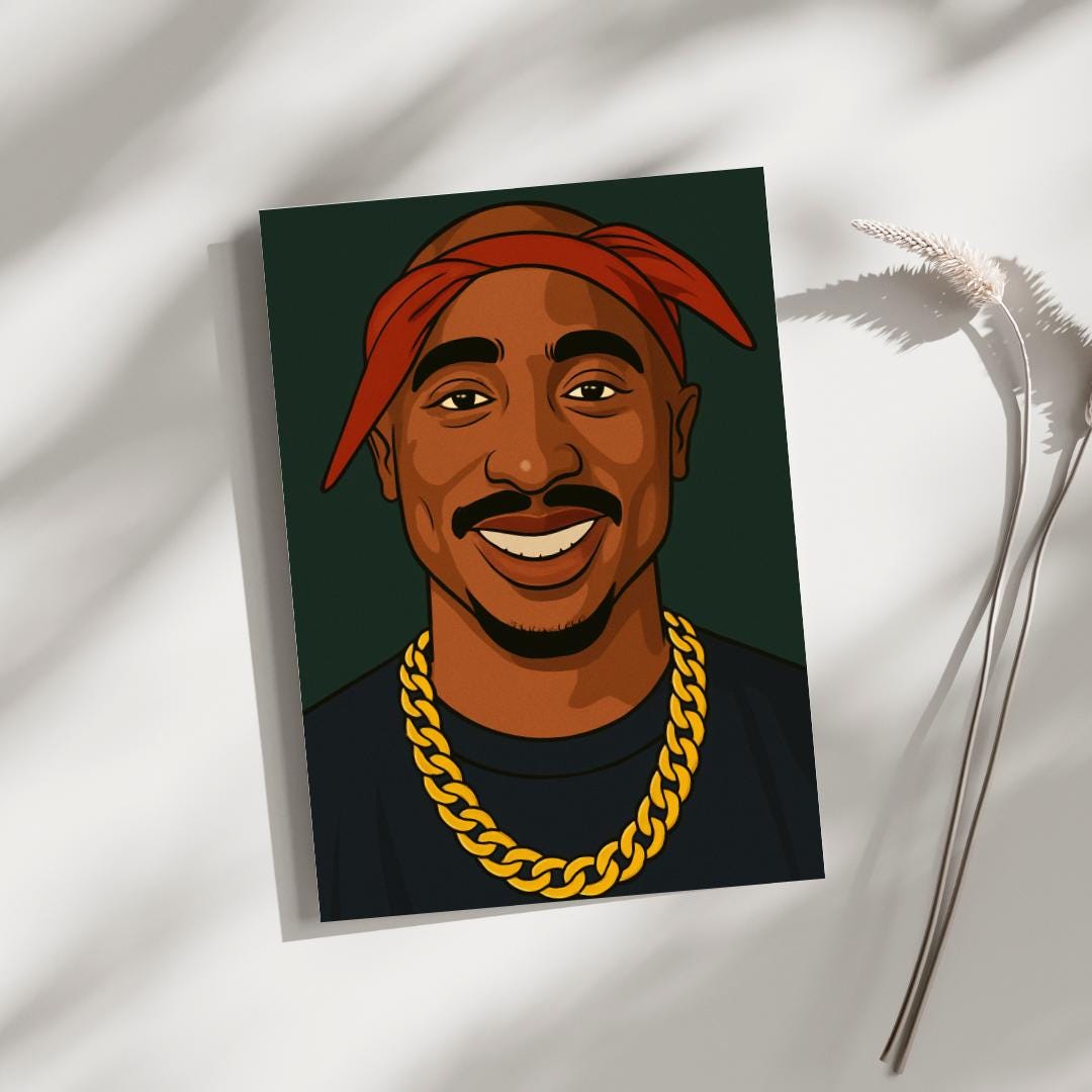 Tupac Digital Art Print | Cartoon Style Hip Hop Wall Art | 90s Rap Icon ...