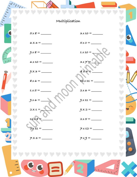 Multiplication Worksheet 20 Printable Pages 480 Exercises | Etsy