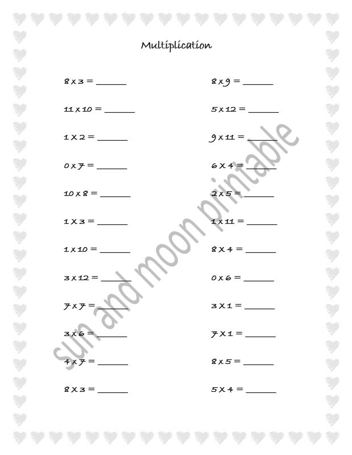 Multiplication Worksheet 20 Printable Pages 480 Exercises Etsy Multiplication Worksheet 20 Printable Pages 480 Exercises Etsy